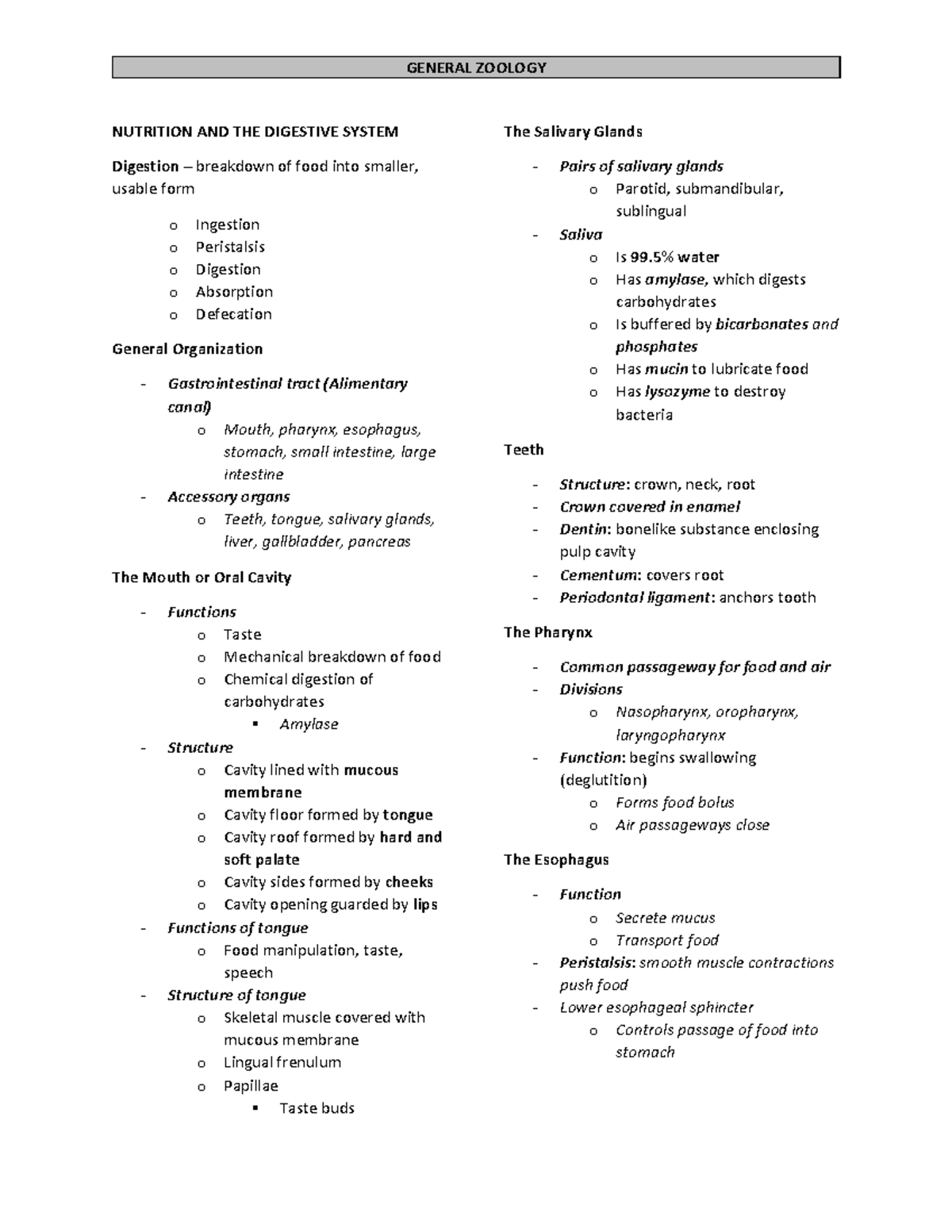 Nutrition AND THE Digestive System - GENERAL ZOOLOGY NUTRITION AND THE ...