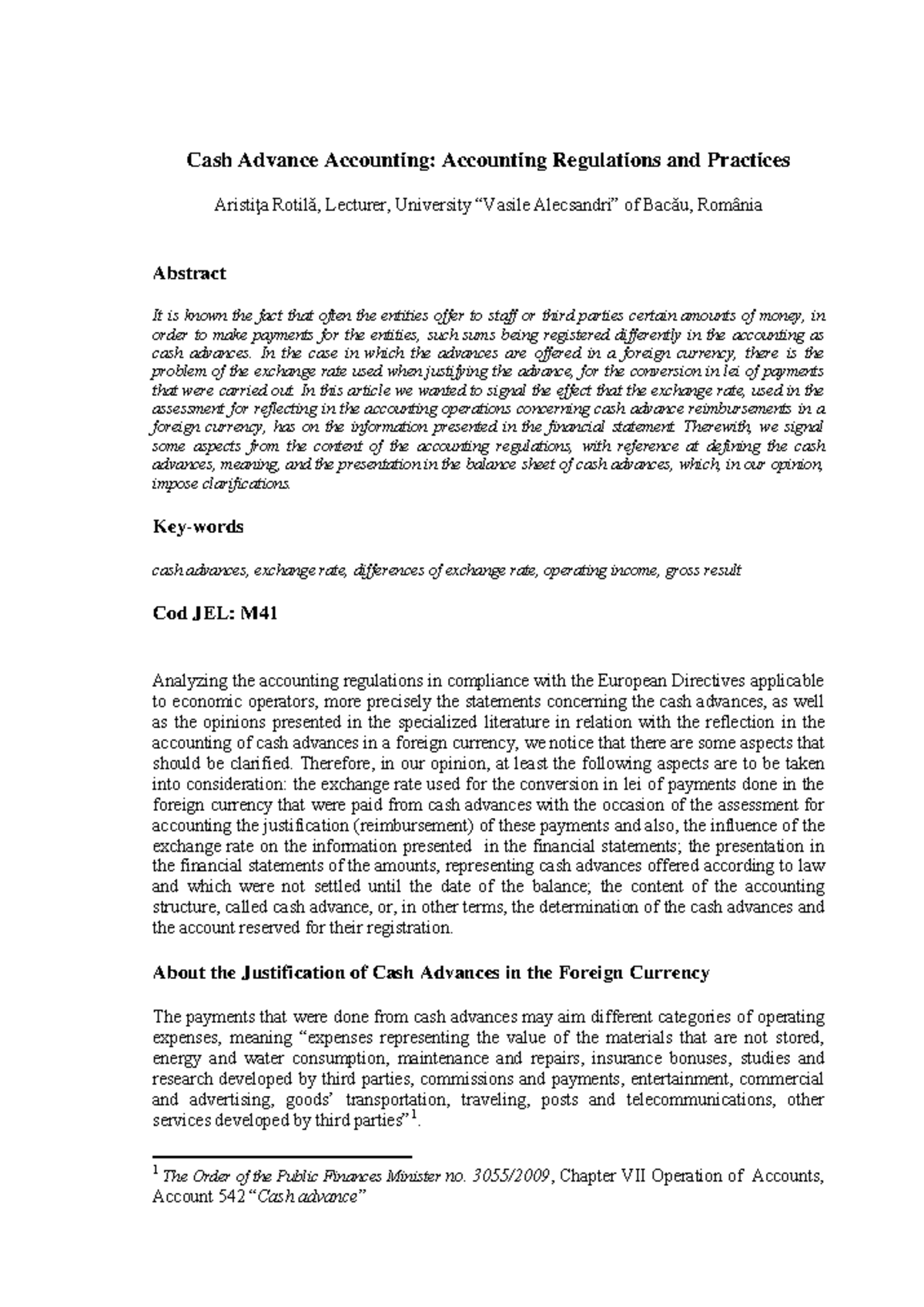 Cash Advance Accounting Accounting Regulations and Practices - In the ...