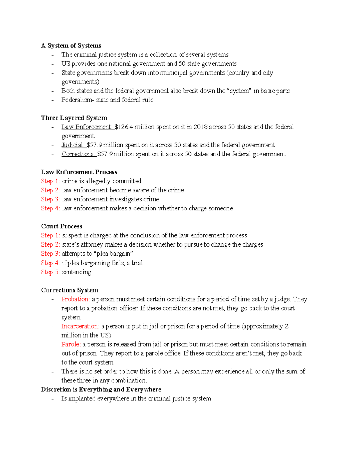 JLA FYE Notes - A System of Systems - The criminal justice system is a ...