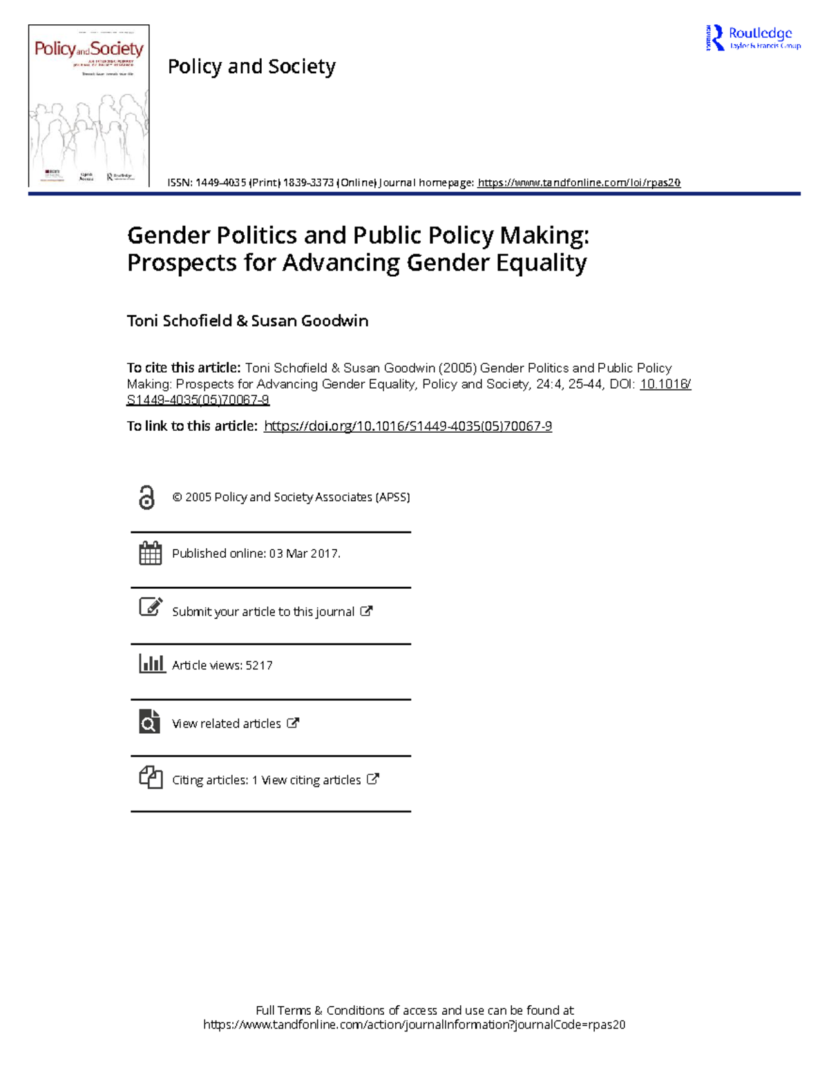 Gender Politics and Public Policy Making Prospects for Advancing Gender ...