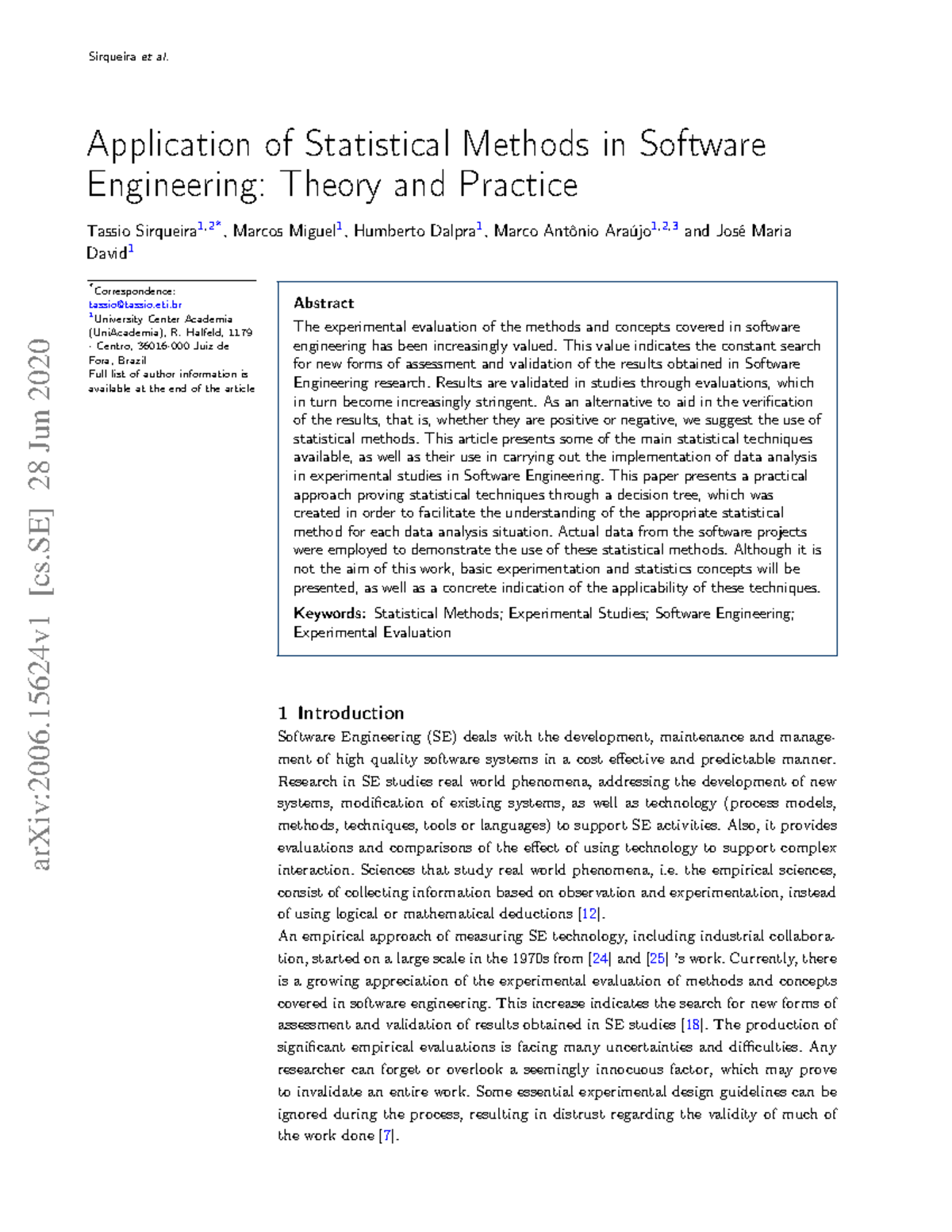 Application of Statistical Methods in Software Engineering Theory and ...