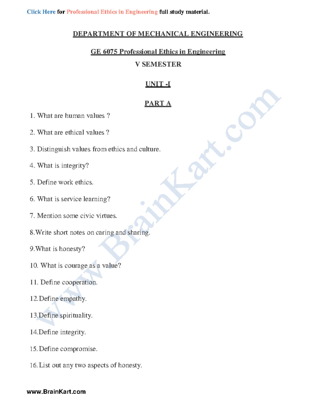 182 - GE8076, GE6075 Professional Ethics in Engineering - Question Bank ...