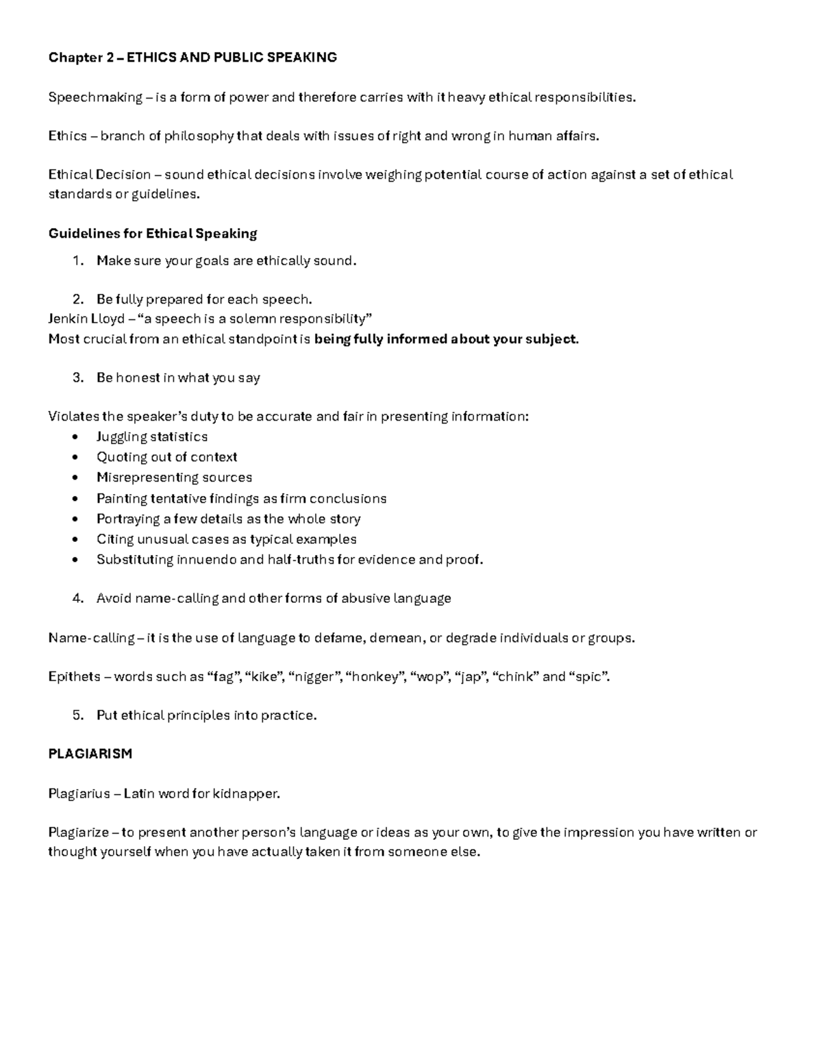 Public Speaking and Persuasion Chapter 2, 3, 4 - Chapter 2 – ETHICS AND ...