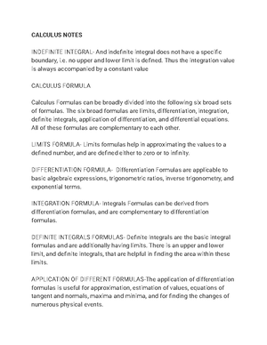 Calculus Notes 2 - CALCULUS NOTES 2 DIFFERENTIAL EQUATIONS FORMULAS ...