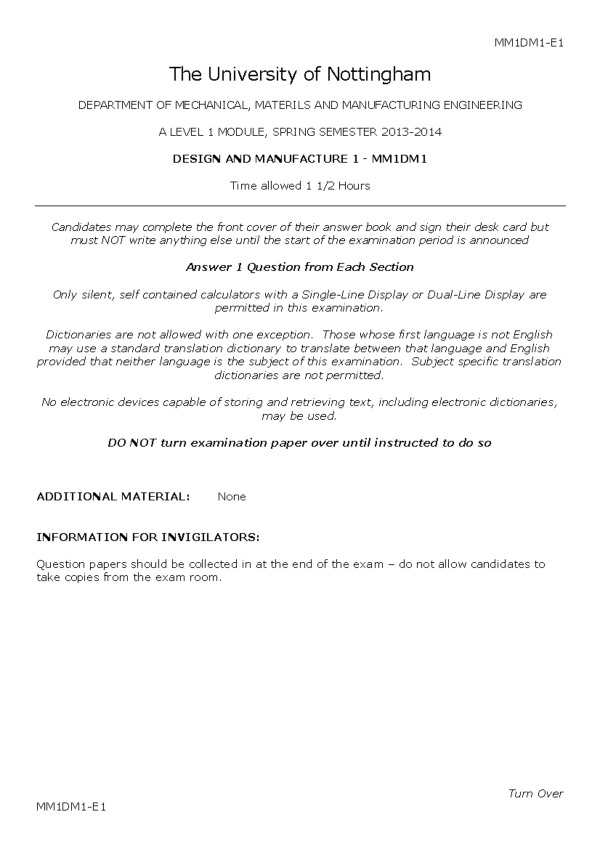 Exam 2014, Questions And Answers - The University of Nottingham ...