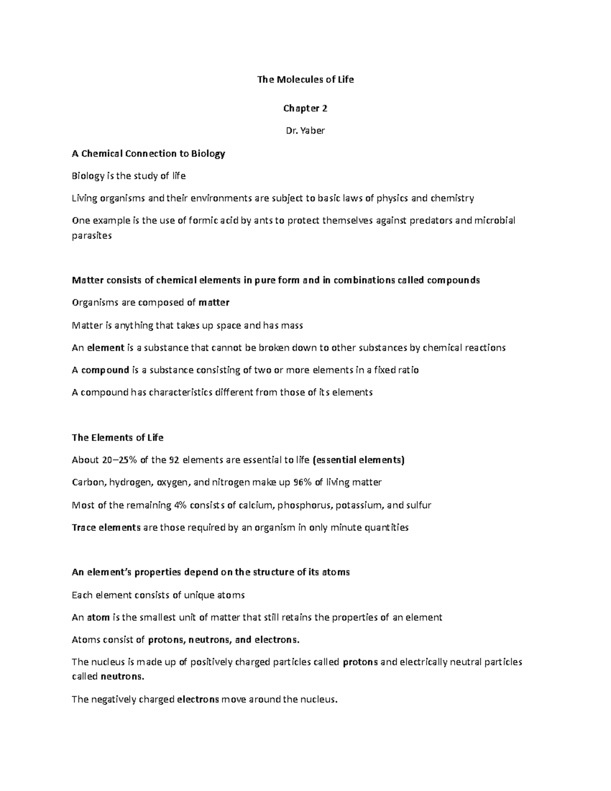2 Outline Chapter 2 -The Molecules of Life - The Molecules of Life ...