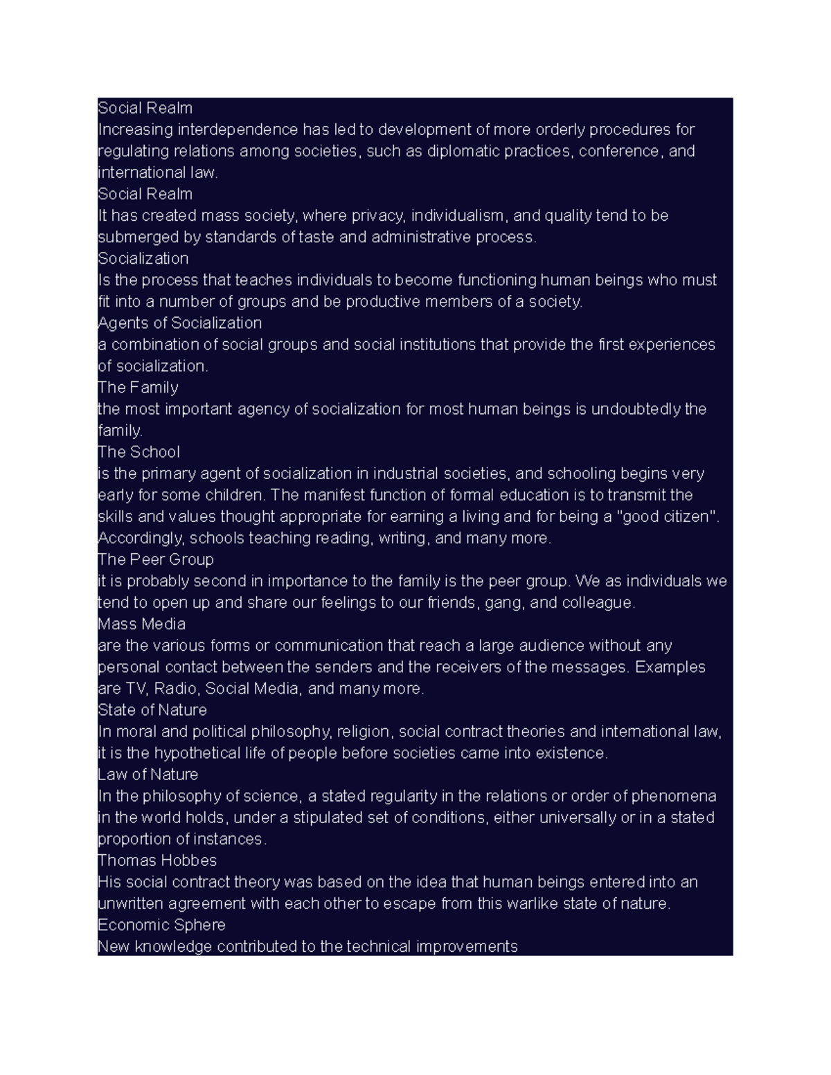 Social Realm - vocab - Social Realm Increasing interdependence has led ...