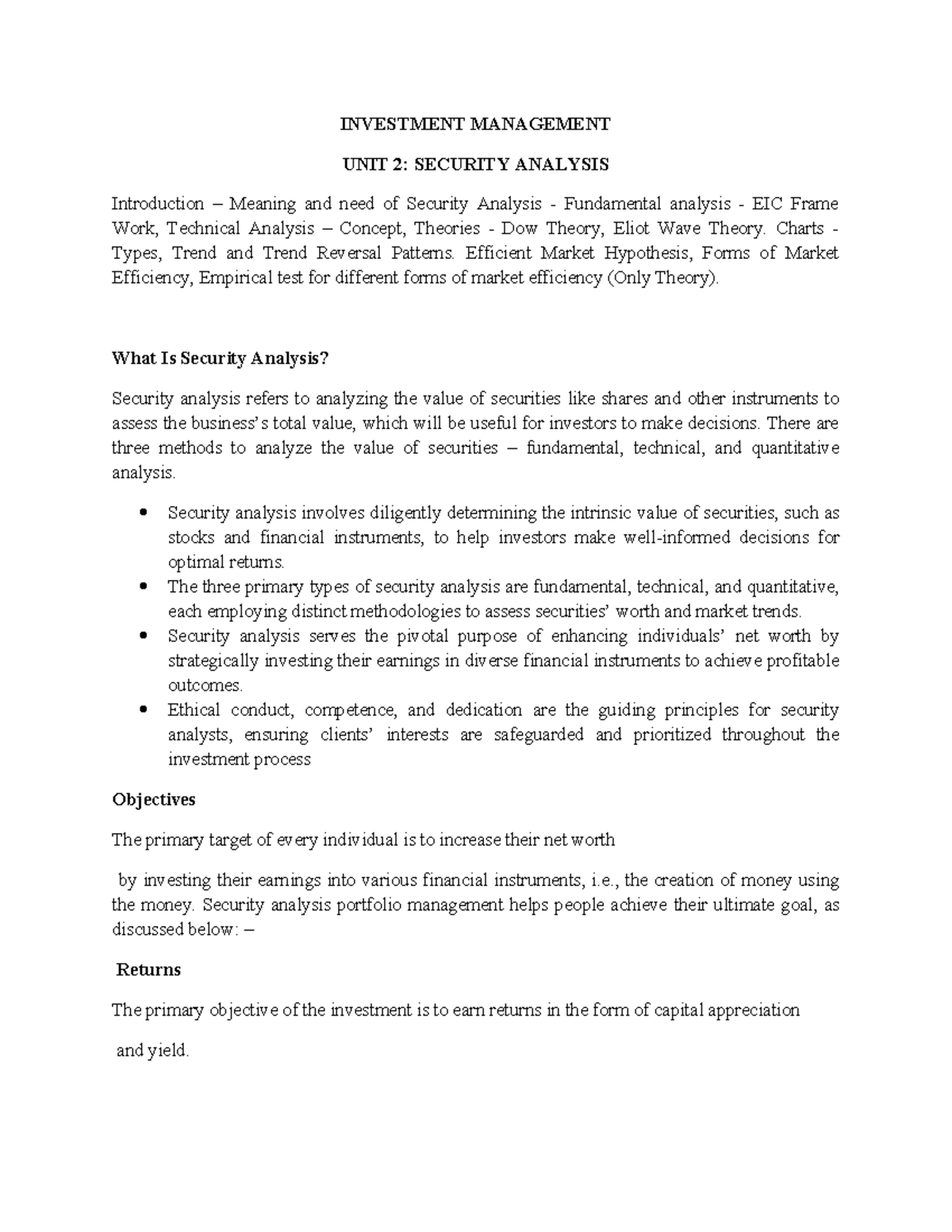 IM - UNIT 2 - INVESTMENT MANAGEMENT NOTES - INVESTMENT MANAGEMENT UNIT ...