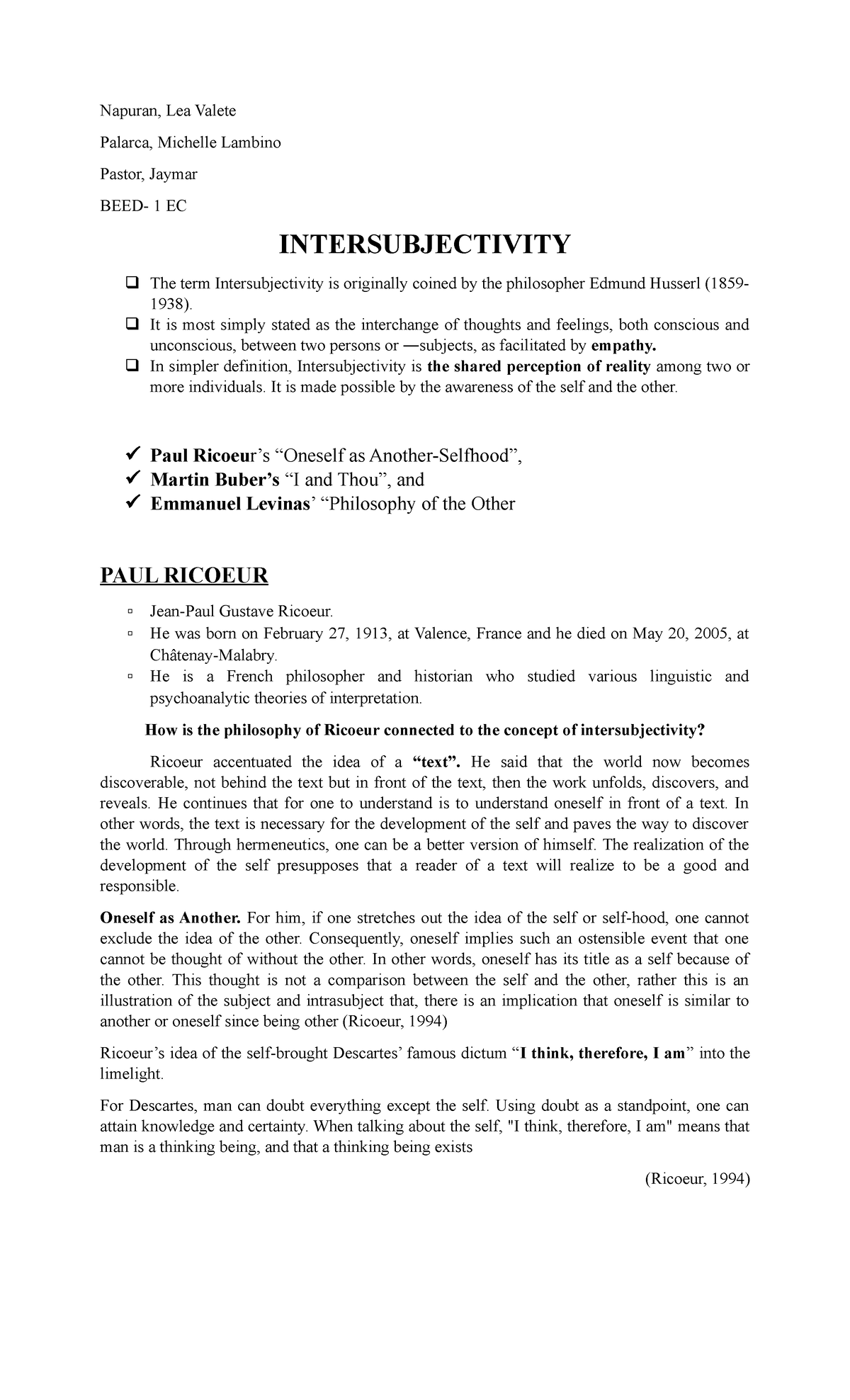 Philo ( Summary Report) - Napuran, Lea Valete Palarca, Michelle Lambino Pastor, Jaymar BEED- 1 ...