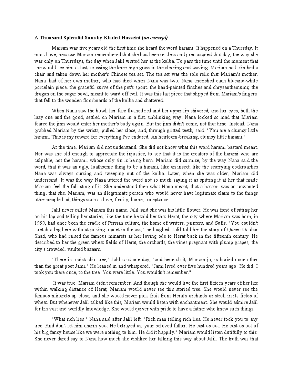 A Thousand Splendid Suns by Khaled Hosseini Summary - It happened on a ...