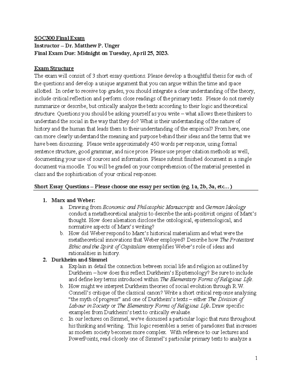SOC300 Final Exam 2023 - The Questions for the last SOCI 300 essey - 1 ...