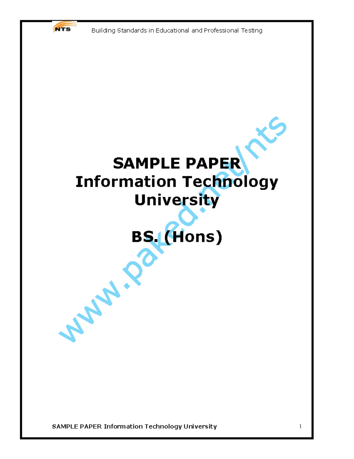 Arid - GOOD - SAMPLE PAPER Information Technology University BS. (Hons ...