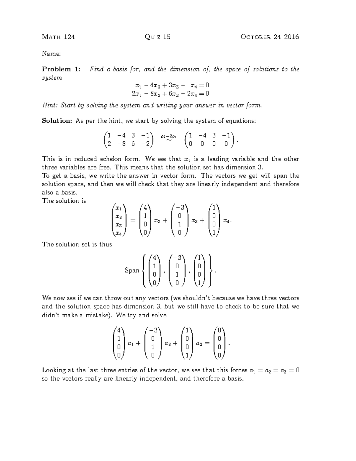 MATH124 2016-2017 Quiz 15 - Questions & Answers - Math 124 Quiz 15 ...