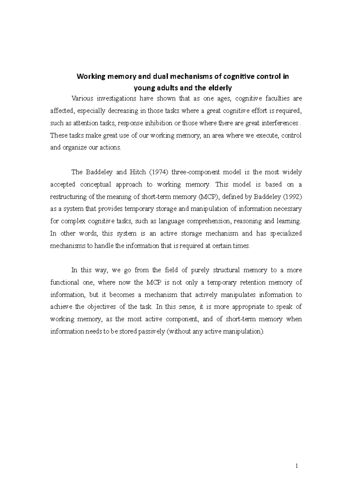 Working memory and dual mechanisms of cognitive control in young adults ...