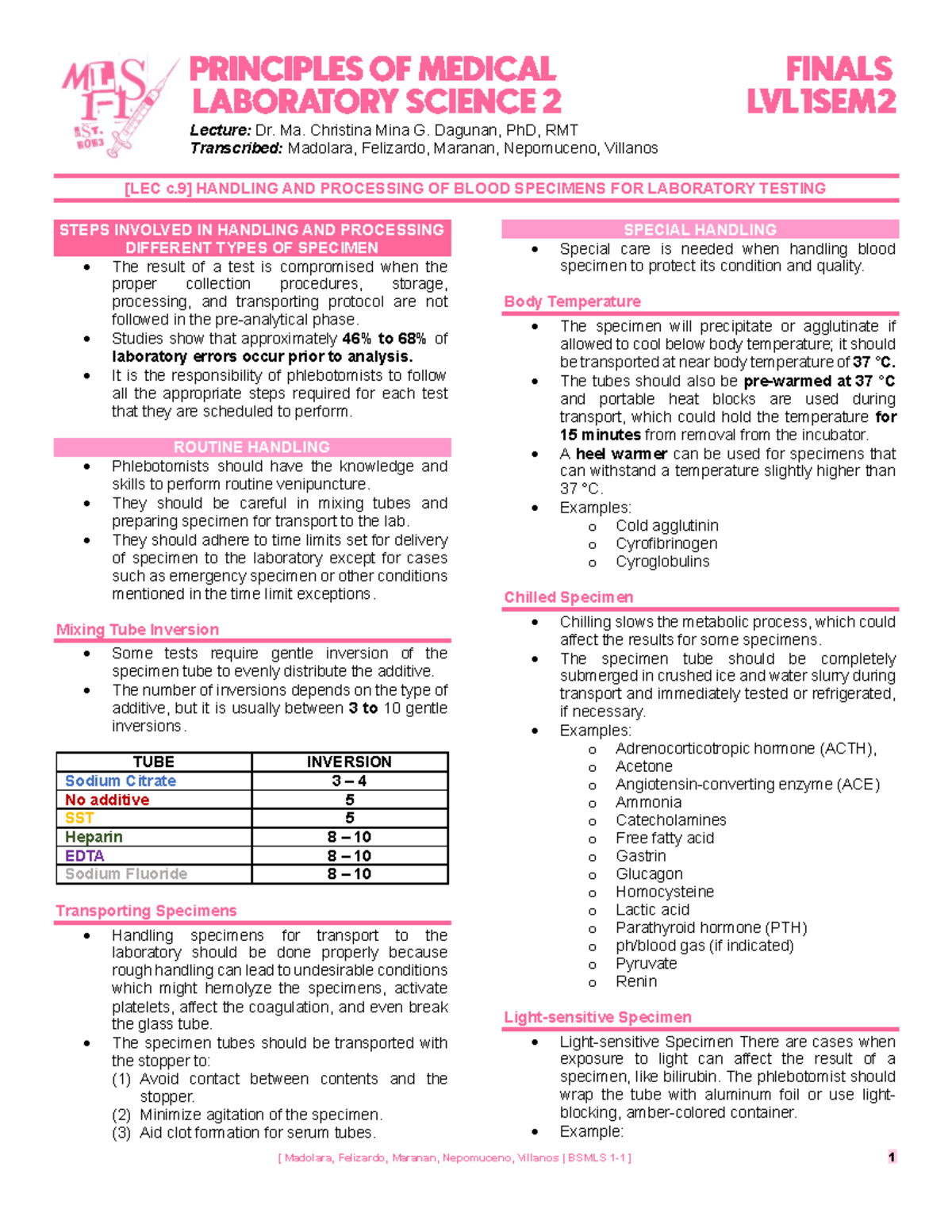 [MLS 1-1] MLS105 Lec. c. 9-11 - Lecture: Dr. Ma. Christina Mina G ...
