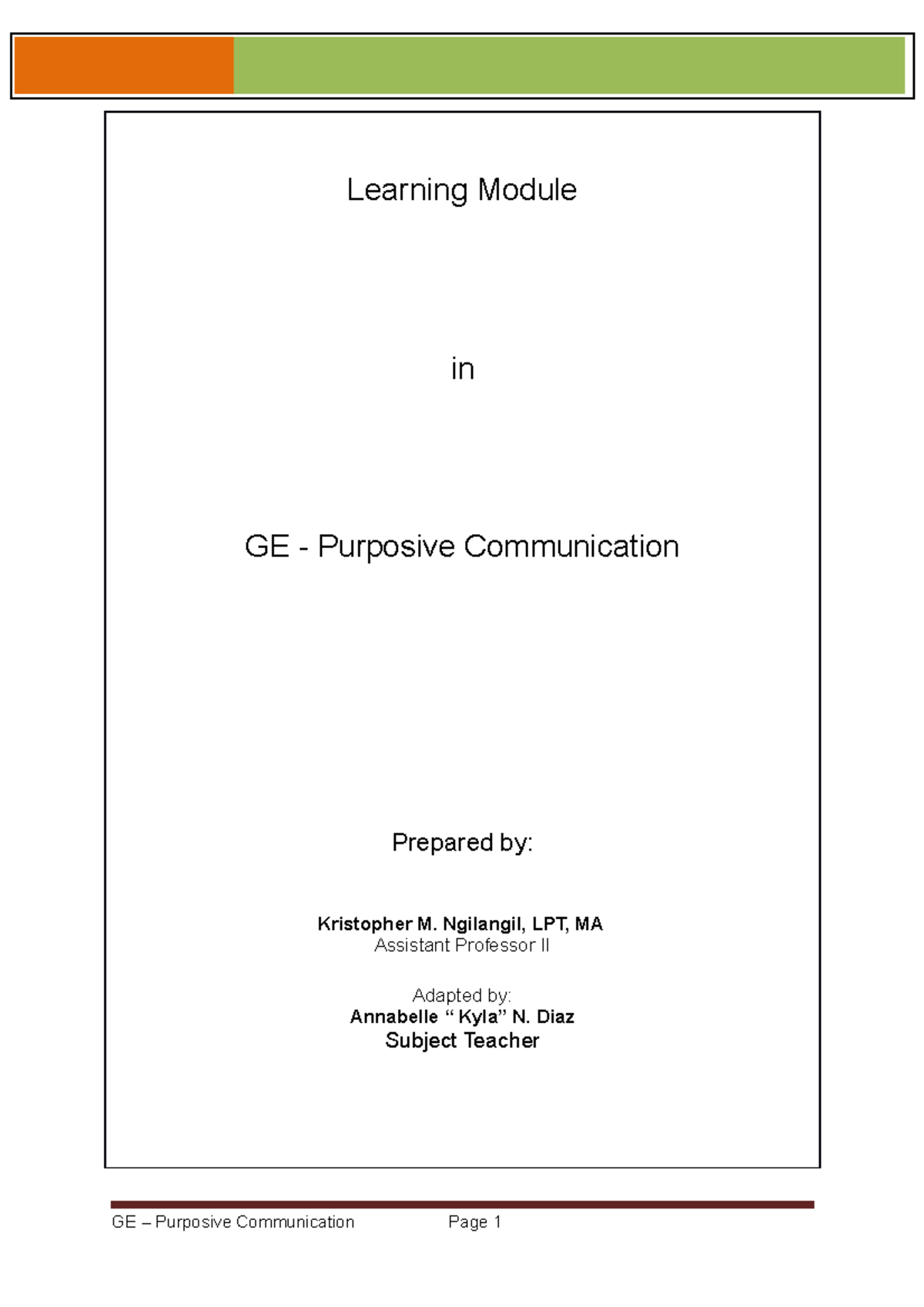 LM-Pur Comm - Materials - Learning Module in GE - Purposive ...