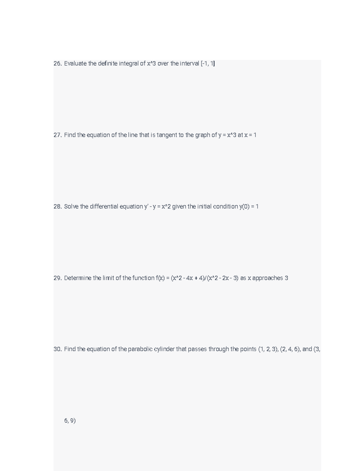Calculus 2 review problems (10) - Evaluate the definite integral of x^3 ...