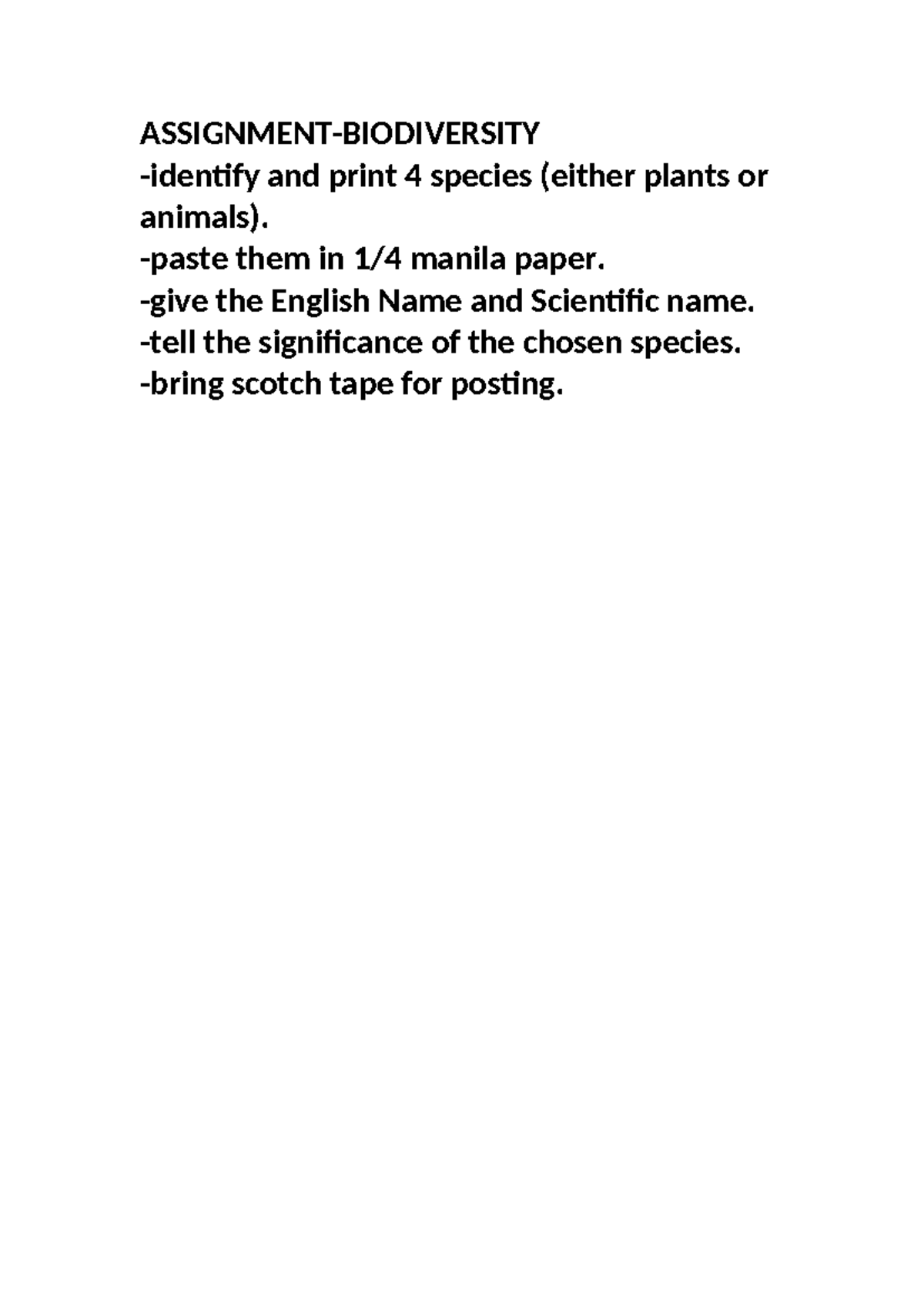 ASS (GE 5)- Biodiversity - Science and Technology - ASSIGNMENT ...