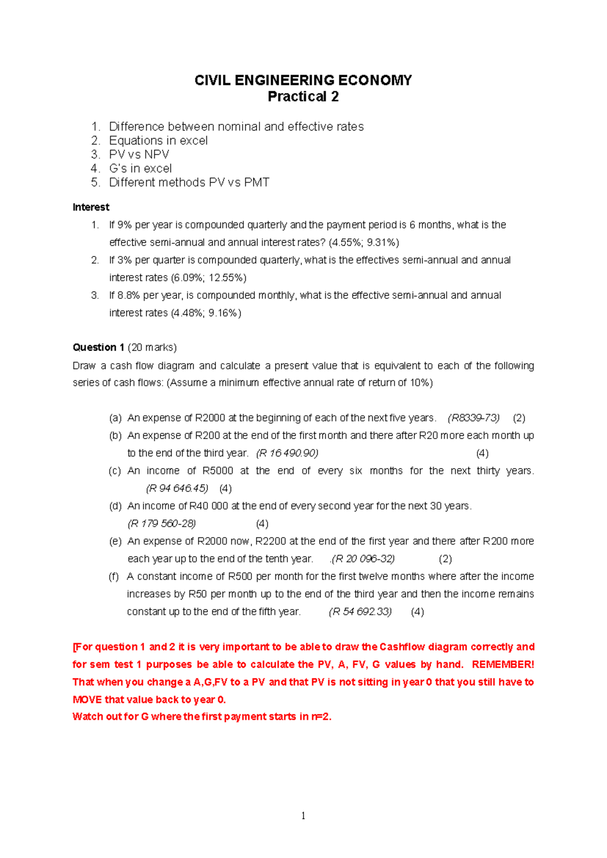 SIE 310 PRAC merged - CIVIL ENGINEERING ECONOMY Practical 2 1 ...
