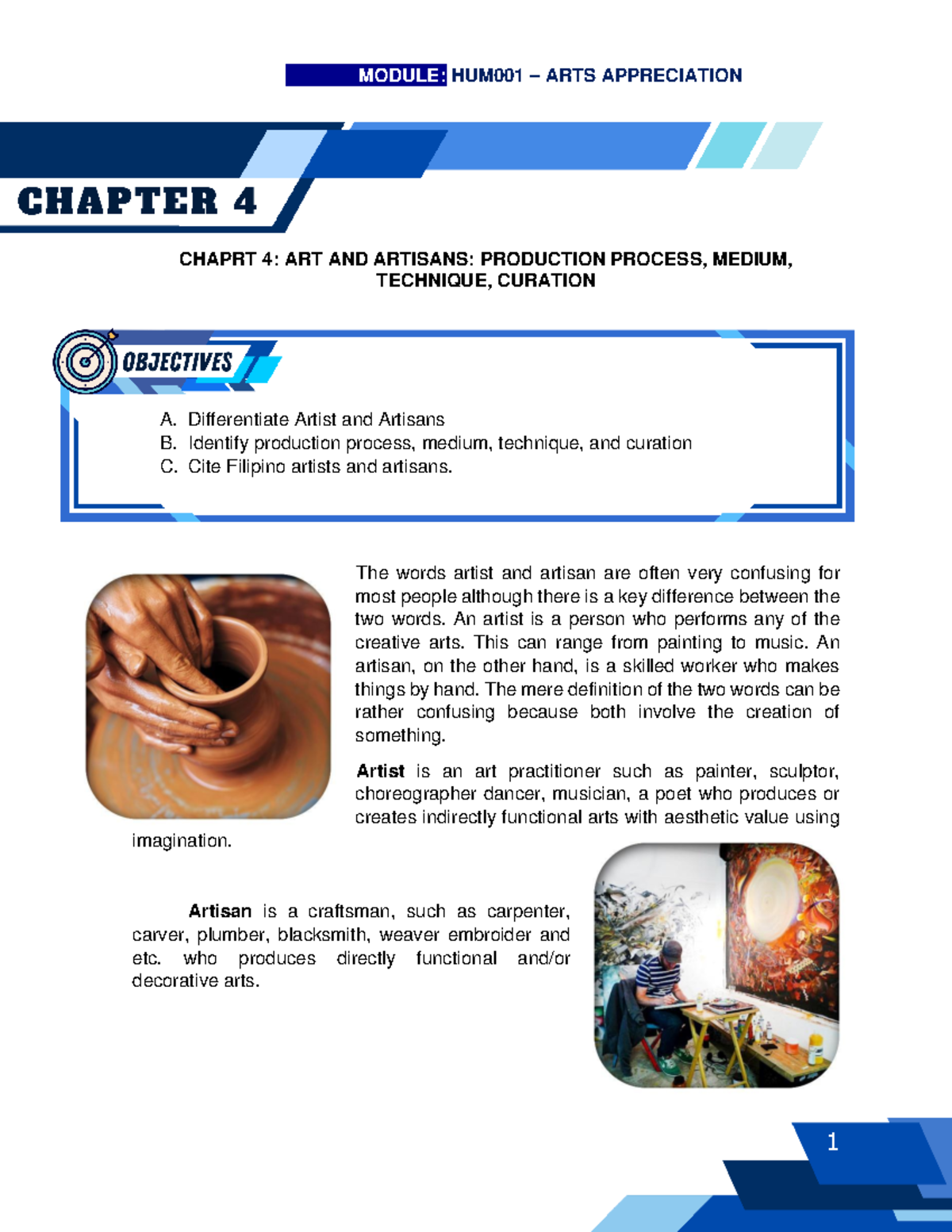 Chapter 4 - Artists AND Artisans - CHAPRT 4: ART AND ARTISANS ...