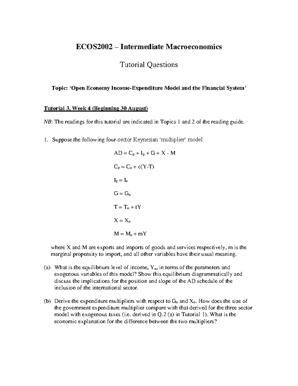 ecos2002 tutorial 2 in the university of sydney - ECOS2002 – Intermediate Macroeconomics ...