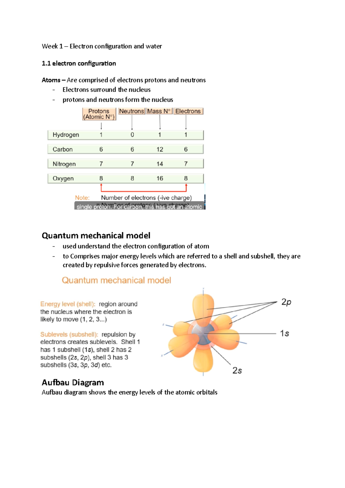 Week 1 - Electon configuration and water - Week 1 – Electron ...