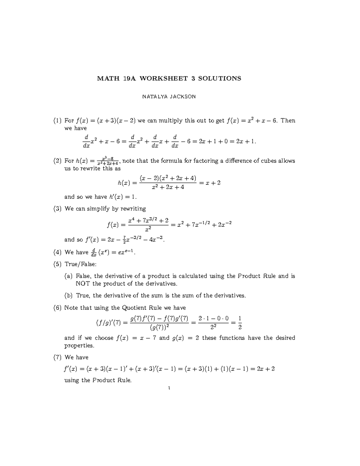 Worksheet 3 Solutions - wk3sol - MATH 19A WORKSHEET 3 SOLUTIONS NATALYA ...