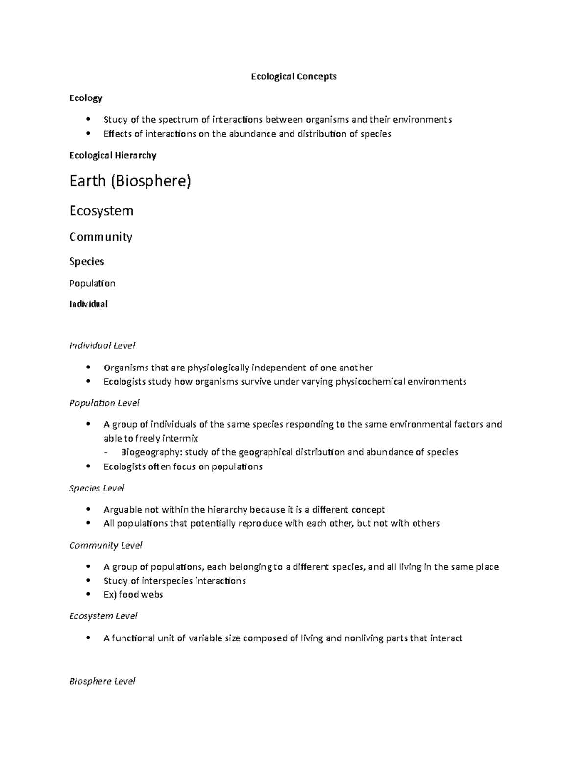 Ecology concepts - Ecological Concepts Ecology Study of the spectrum of ...