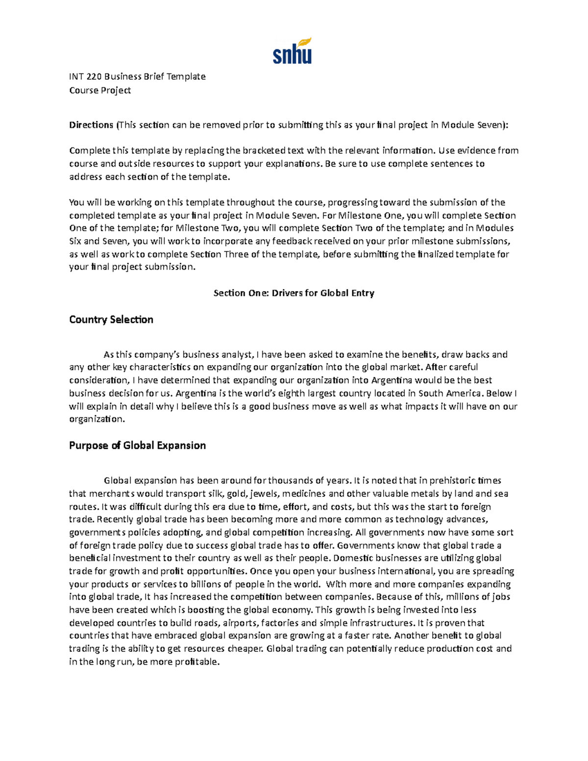 INT 220 Business Brief Template week 2 - INT 220 Business Brief ...