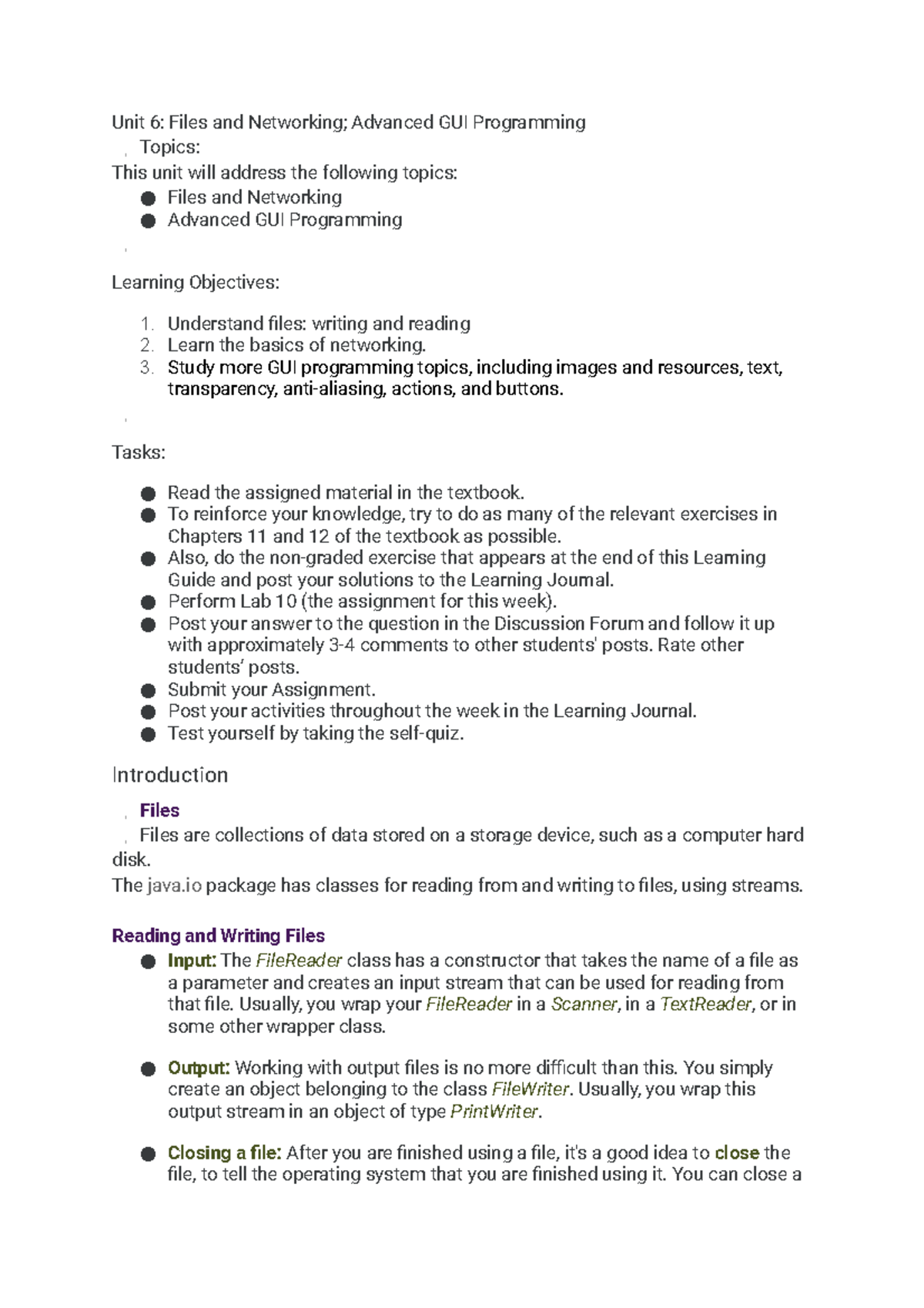 Unit 6 Files and Networking; Advanced GUI Programming - Unit 6: Files and Networking; Advanced ...