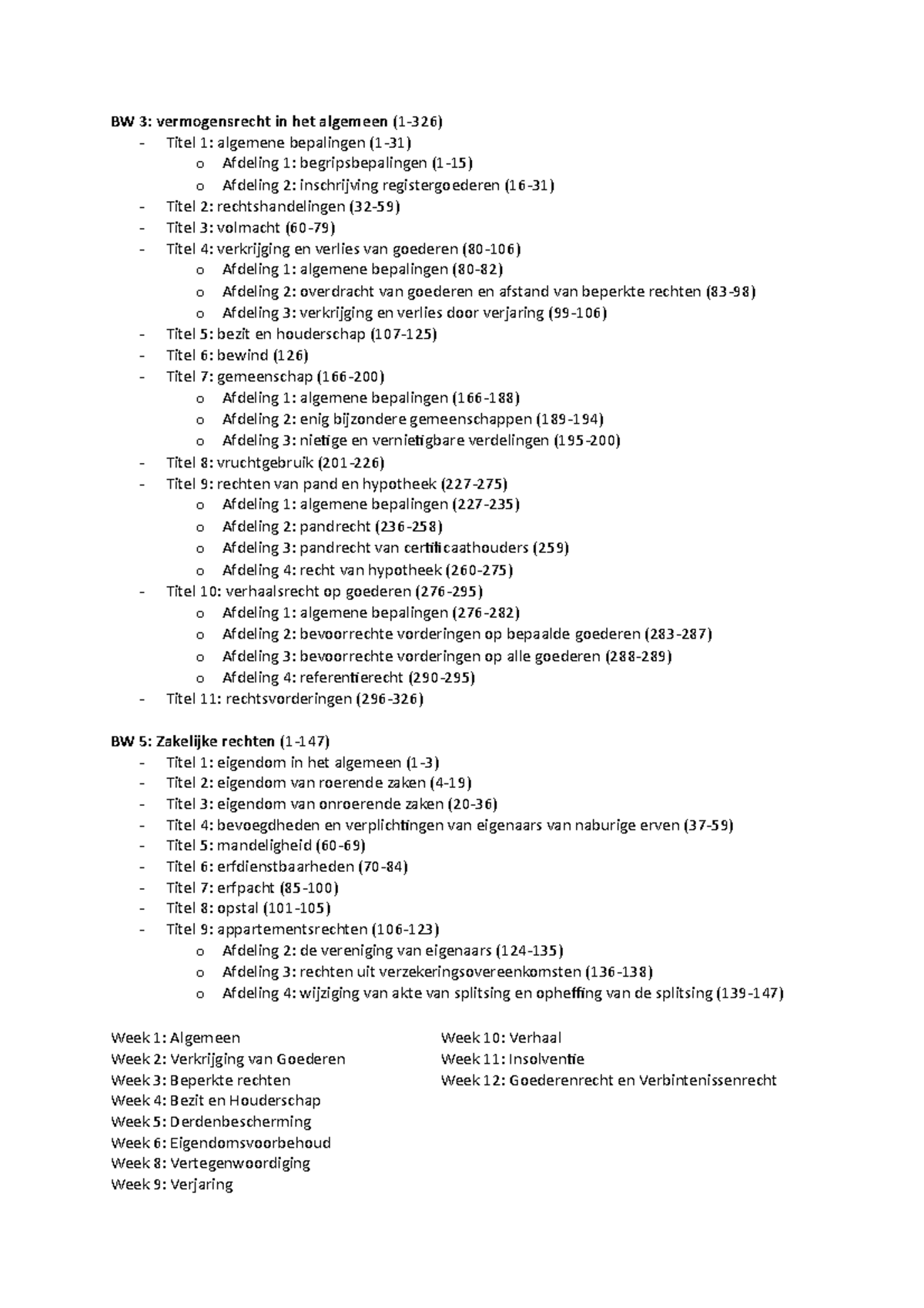 BW 3 en BW 5 legenda - burgerlijk wetboek 3 en 5 aantekeningen - BW 3 ...