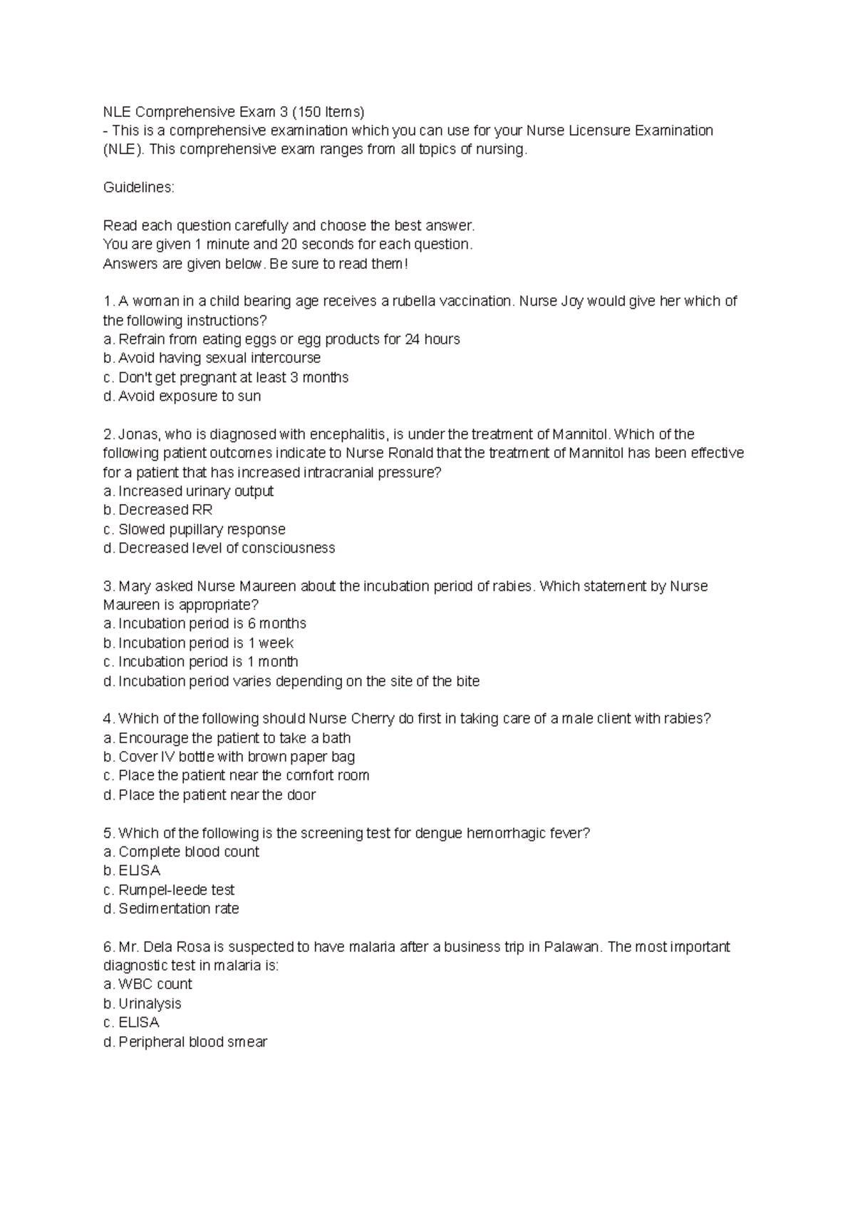 NLE Comprehensive Exam 3 (150 Items) 2 - NLE Comprehensive Exam 3 (150 ...