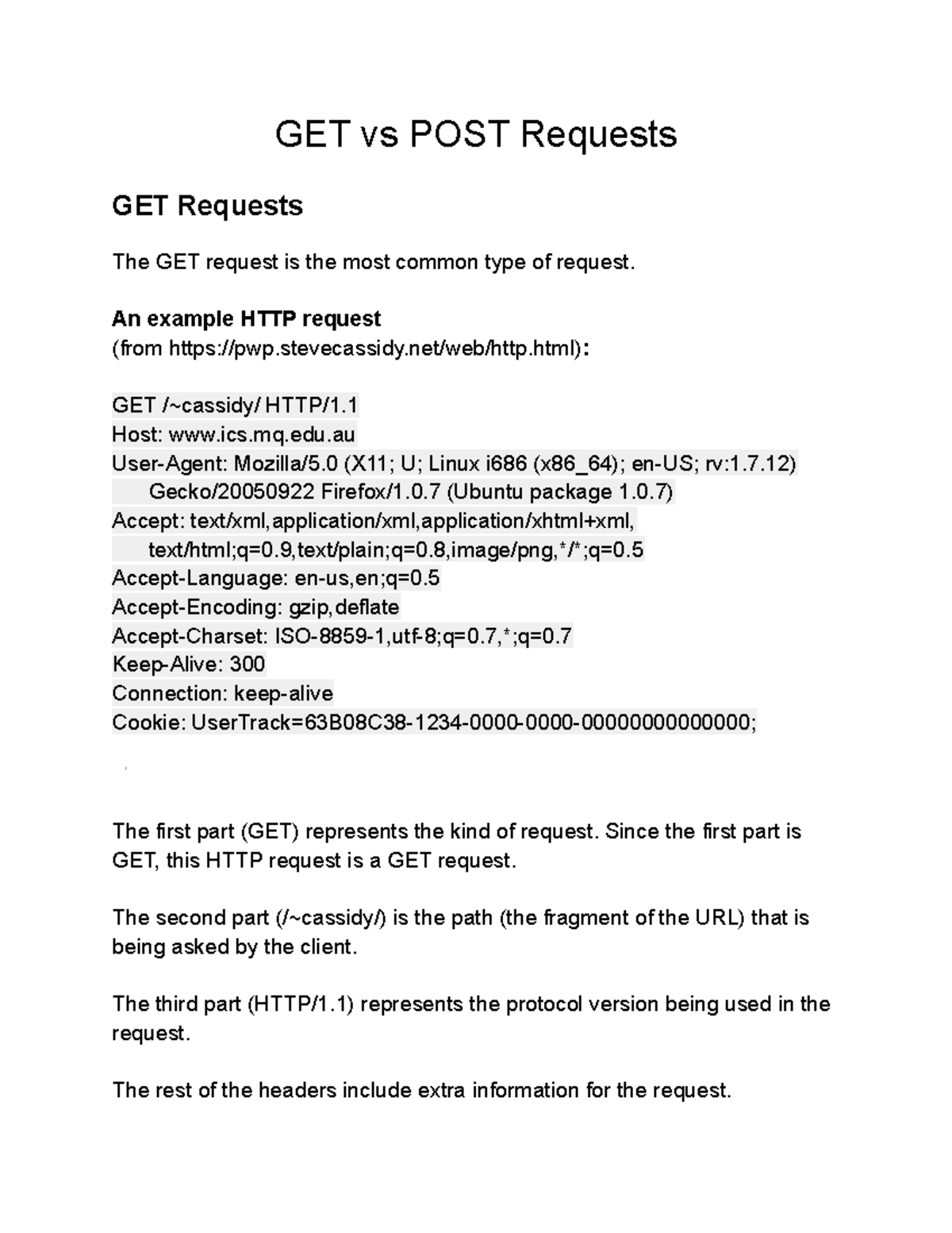 GET vs POST Requests - An example HTTP request (from pwp.stevecassidy ...