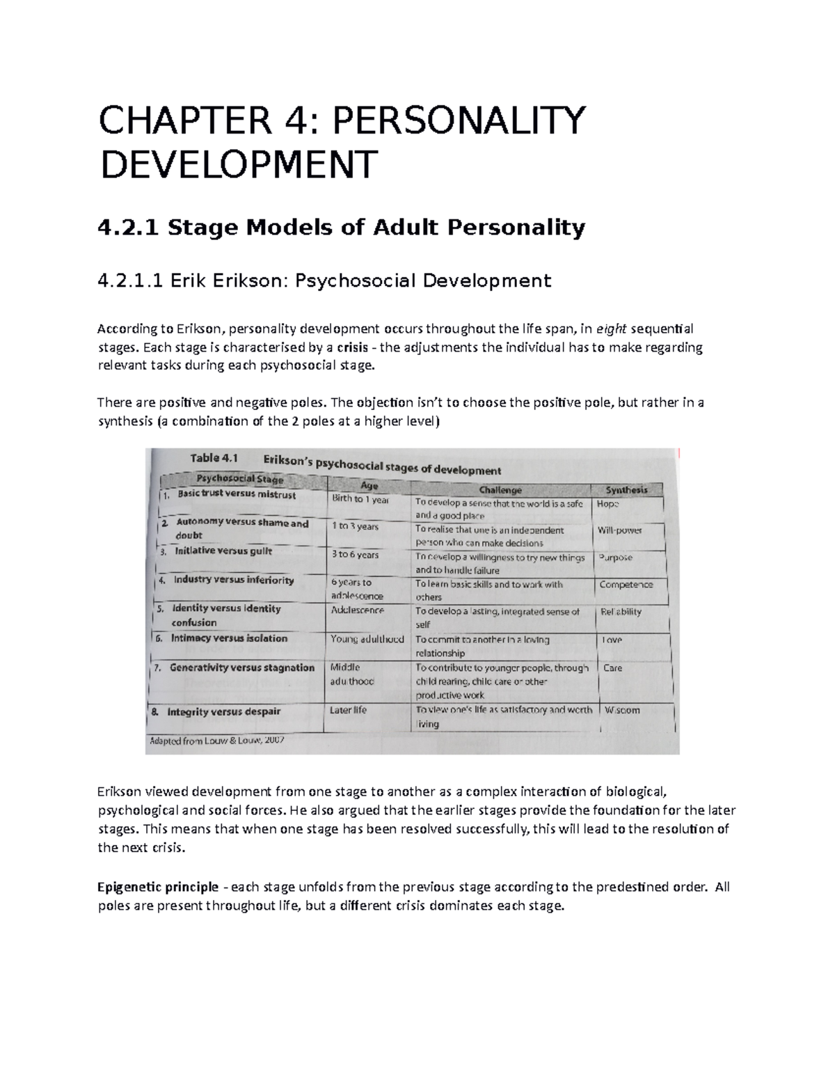 Chapter 4 - Personality Development - CHAPTER 4: PERSONALITY ...