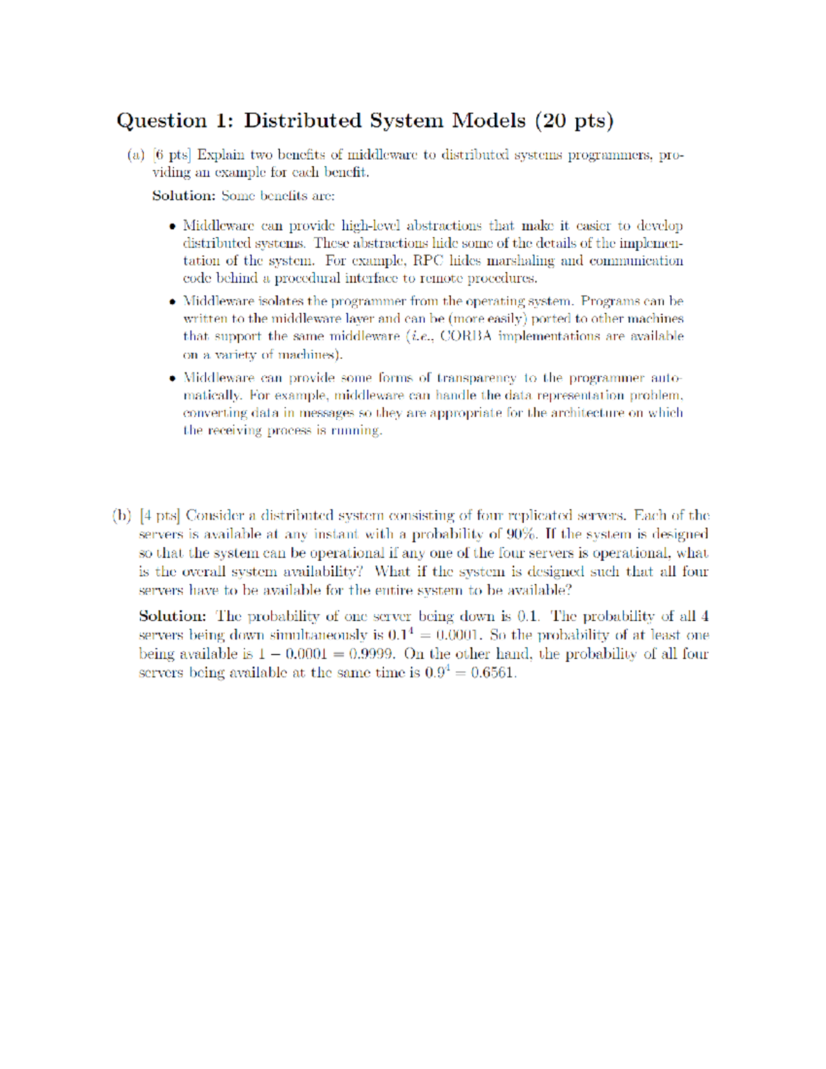 Midterm, questions and answers - Question 1: Distributed System Models ...