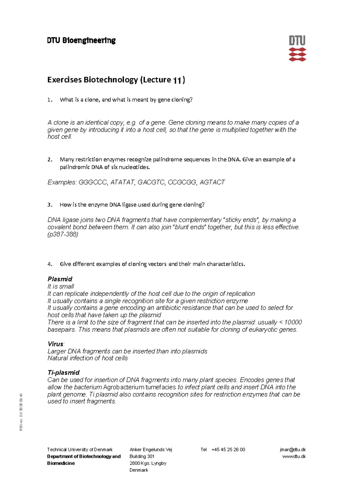 E11 Recombinant DNA og biotechnology, Exercises solved - Exercises ...