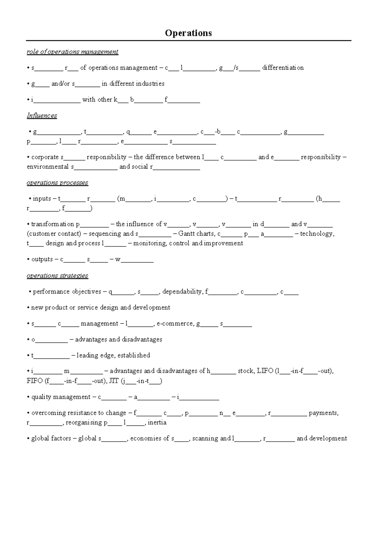 HSC Syllabus Fill in Blanks-6 - Operations role of operations ...