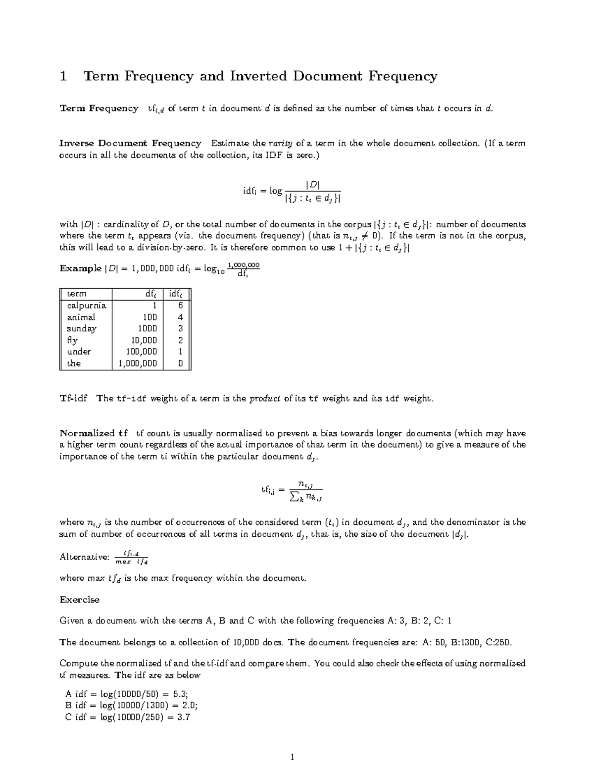 Measures - Notes - 1 Term Frequency and Inverted Document Frequency ...