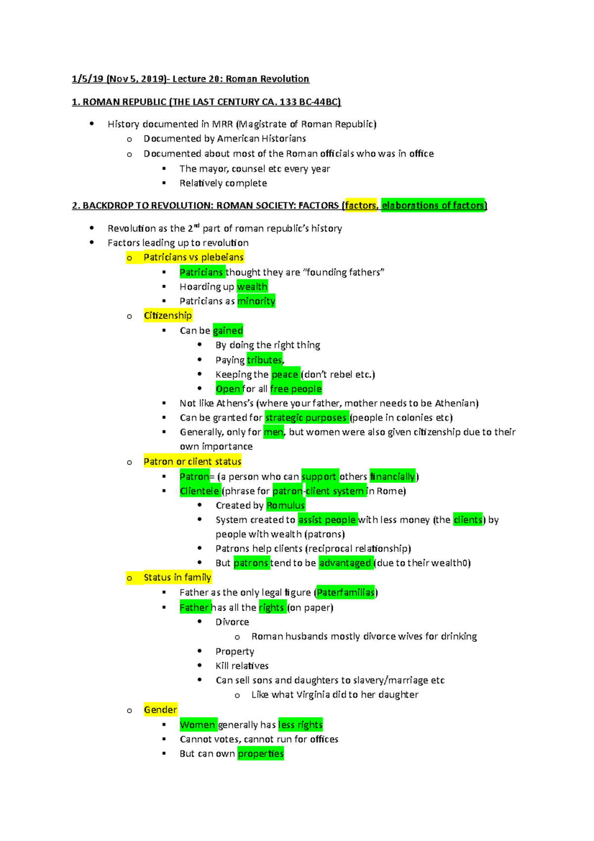 (Nov 5, 2019 )- Lecture 20 Roman Revolution - 1/5/19 (Nov 5, 2019 ...
