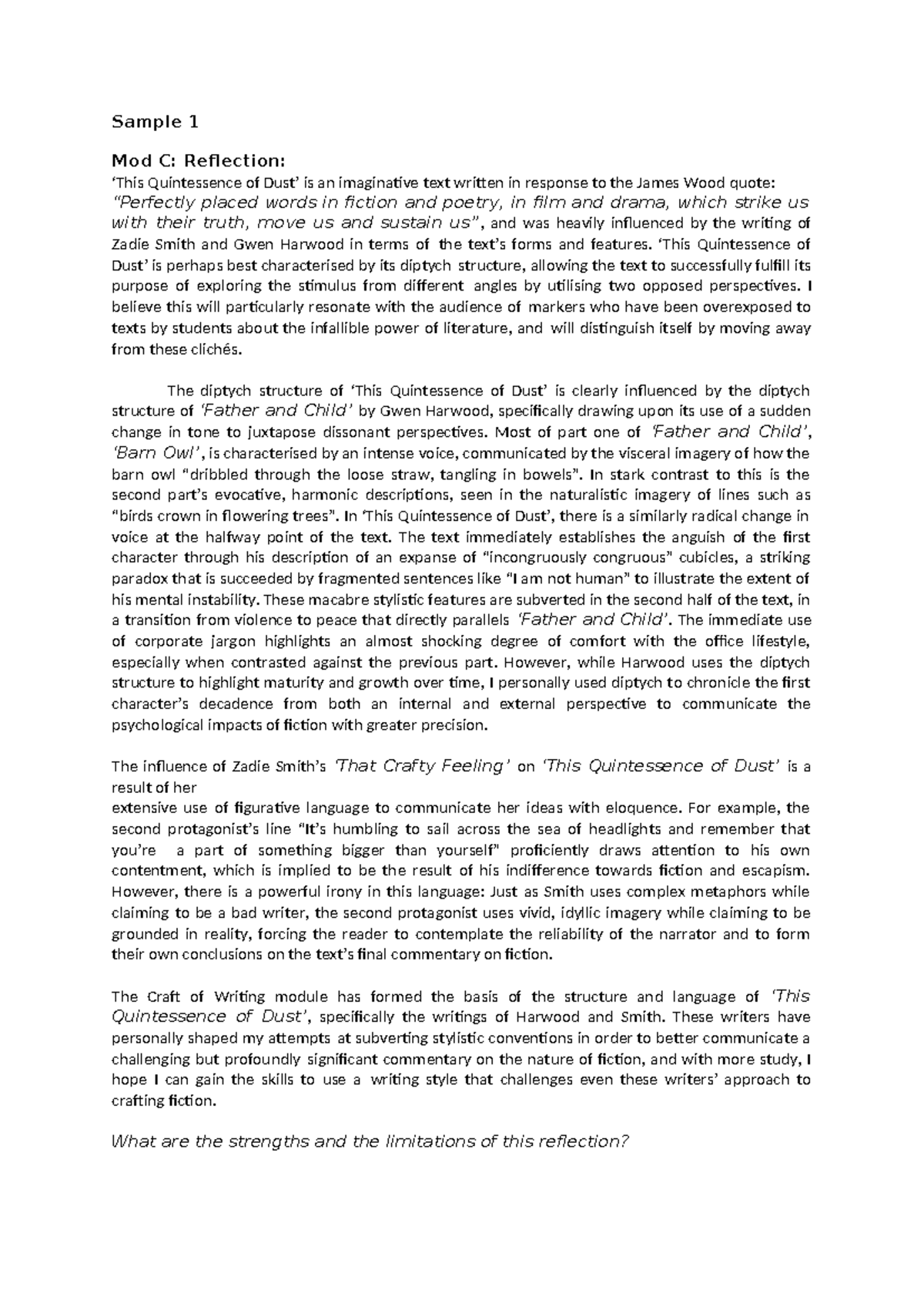 Sample Reflections - Sample 1 Mod C: Reflection: ‘This Quintessence of ...