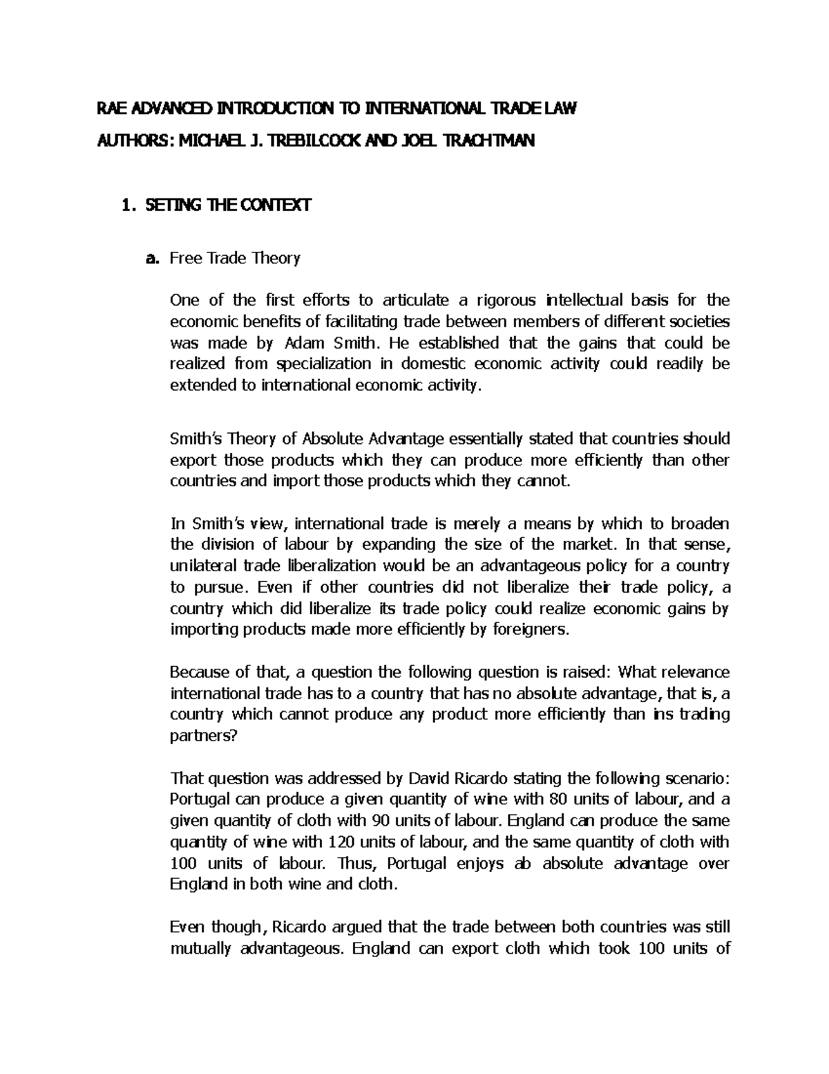 RAE Advanced Introduction TO International Trade LAW - RAE ADVANCED ...