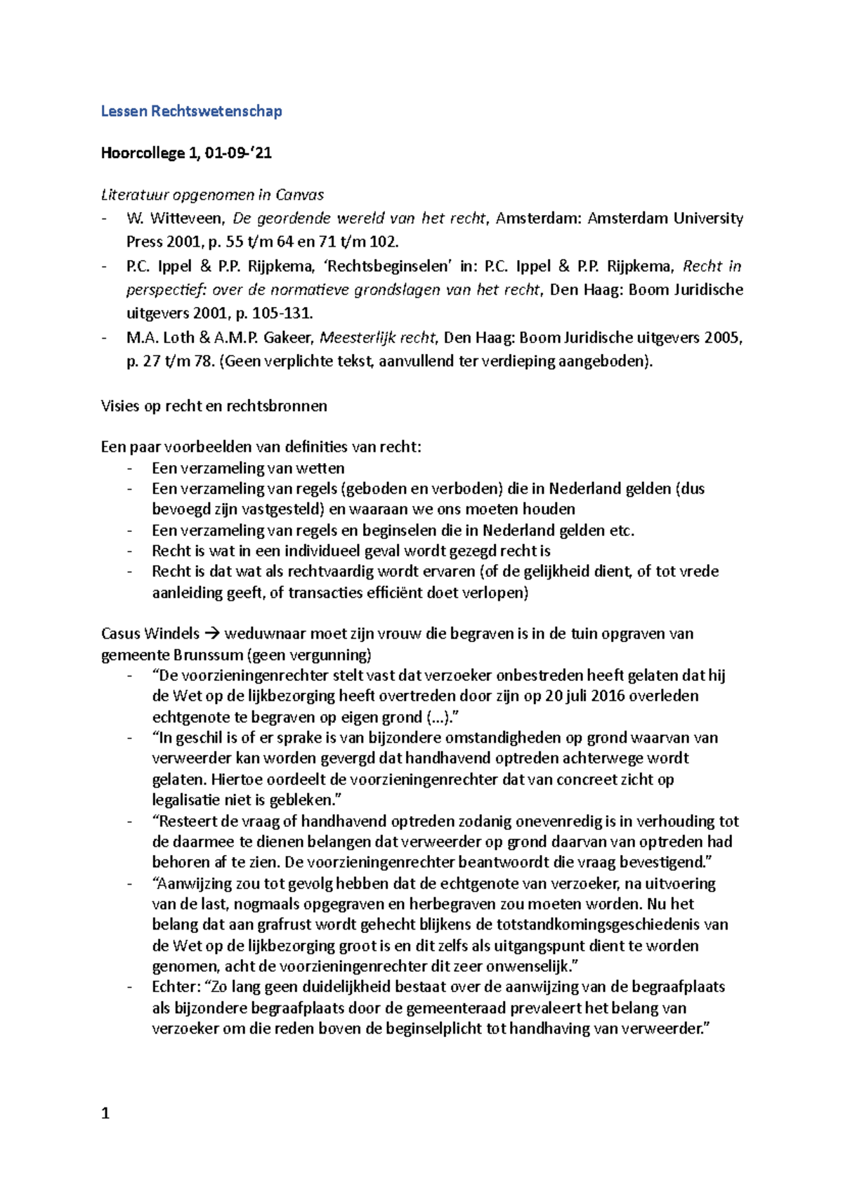 Lessen Rechtswetenschap - Lessen Rechtswetenschap Hoorcollege 1, 01-09 ...