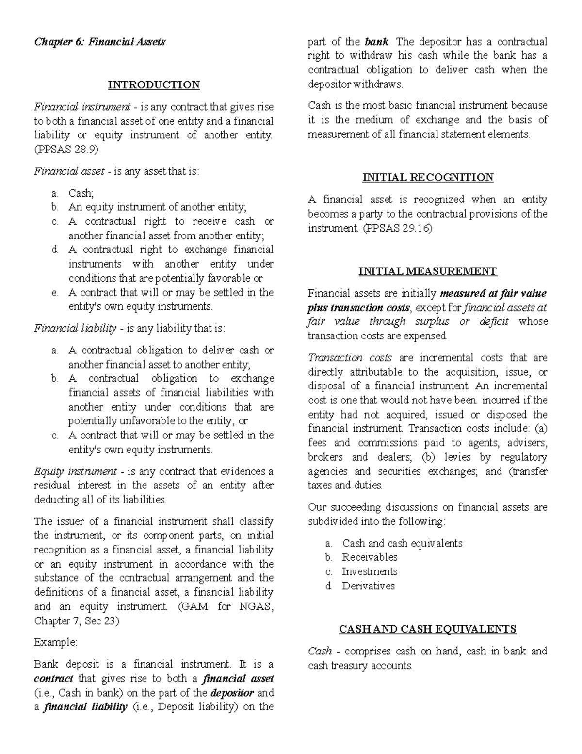 Chapter 6 Financial Assets - Chapter 6: Financial Assets INTRODUCTION ...