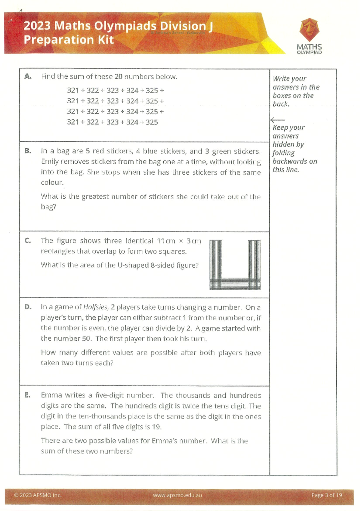 2023 Maths Olympiads Division Preparation Kit - Studocu
