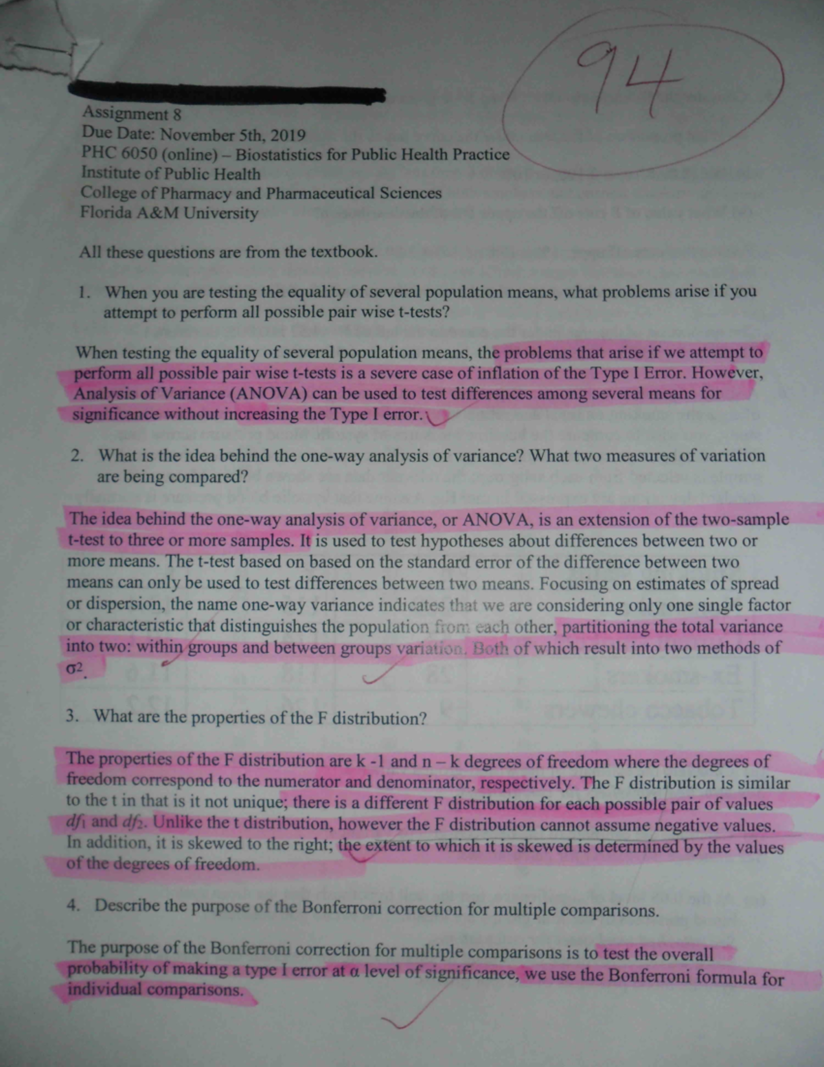 Homework Assignment 8 - PHC 6050 - Studocu