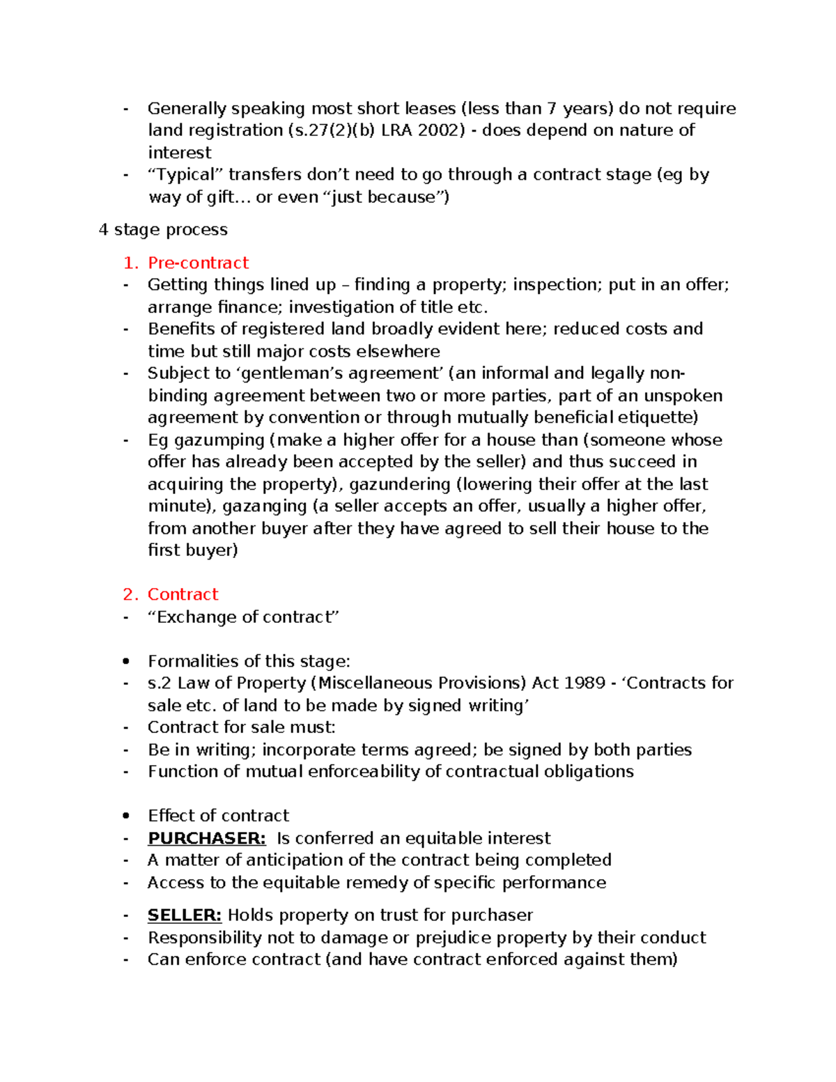 Conveyancing Process - 2nd year Land Law lecture notes - Generally ...