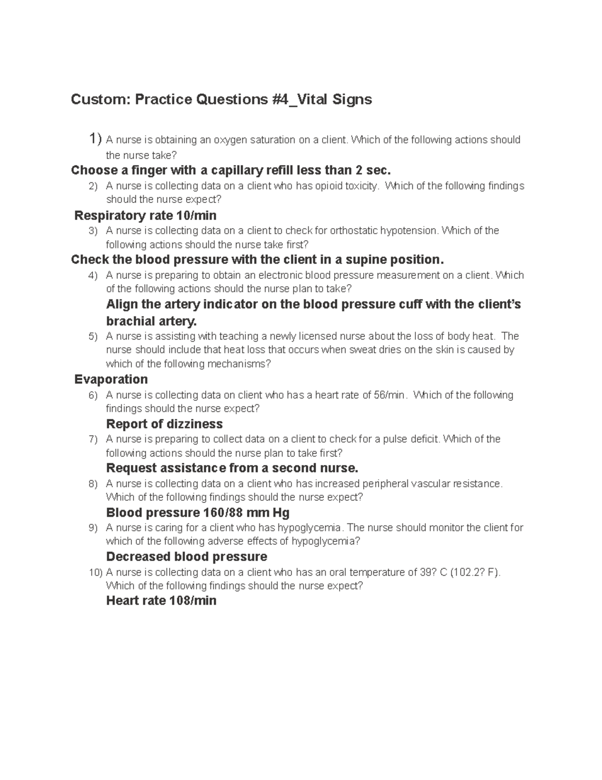 Custom Practice Questions #4 Vital Signs - Which of the following ...