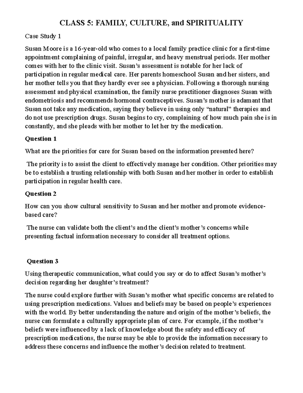 Cultural Case Studies KEY - CLASS 5: FAMILY, CULTURE, and SPIRITUALITY ...