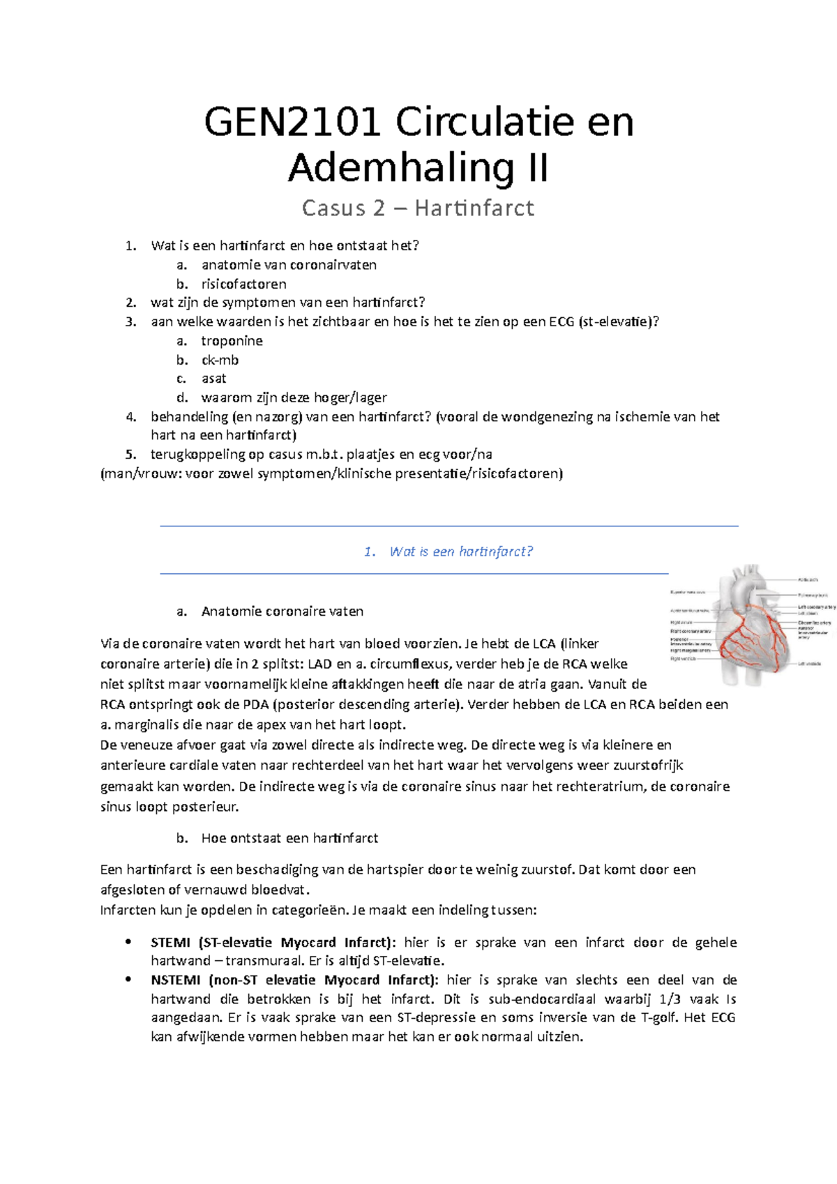 GEN2101 Casus 2 - Hartinfarct - GEN2101 Circulatie en Ademhaling II ...