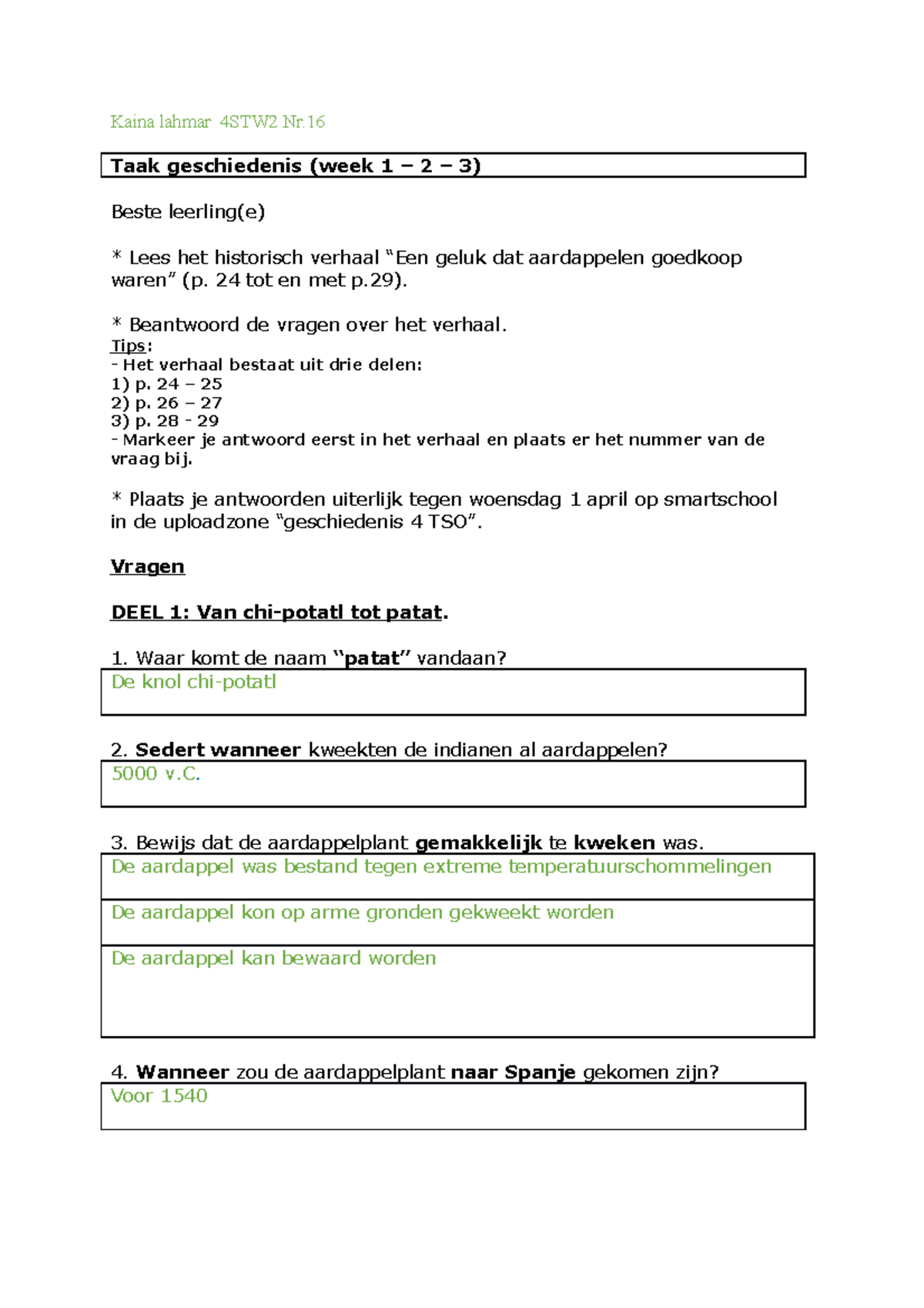 Geschiedenis taak - ja e - Kaina lahmar 4STW2 Nr. Taak geschiedenis ...